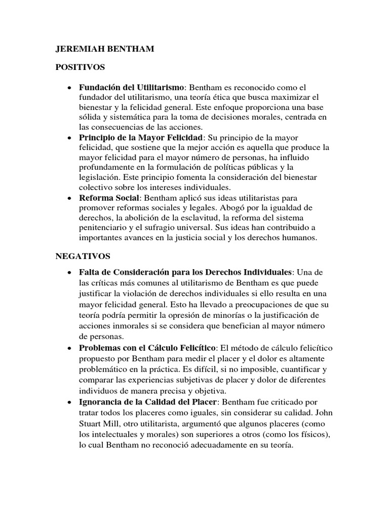 Jeremiah Bentham | PDF | Utilitarismo | Placer