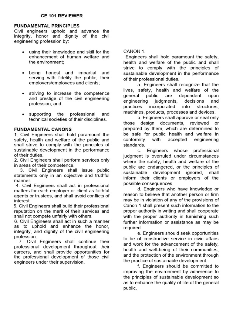 Ce 101 Reviewer | PDF | Engineer | Employment