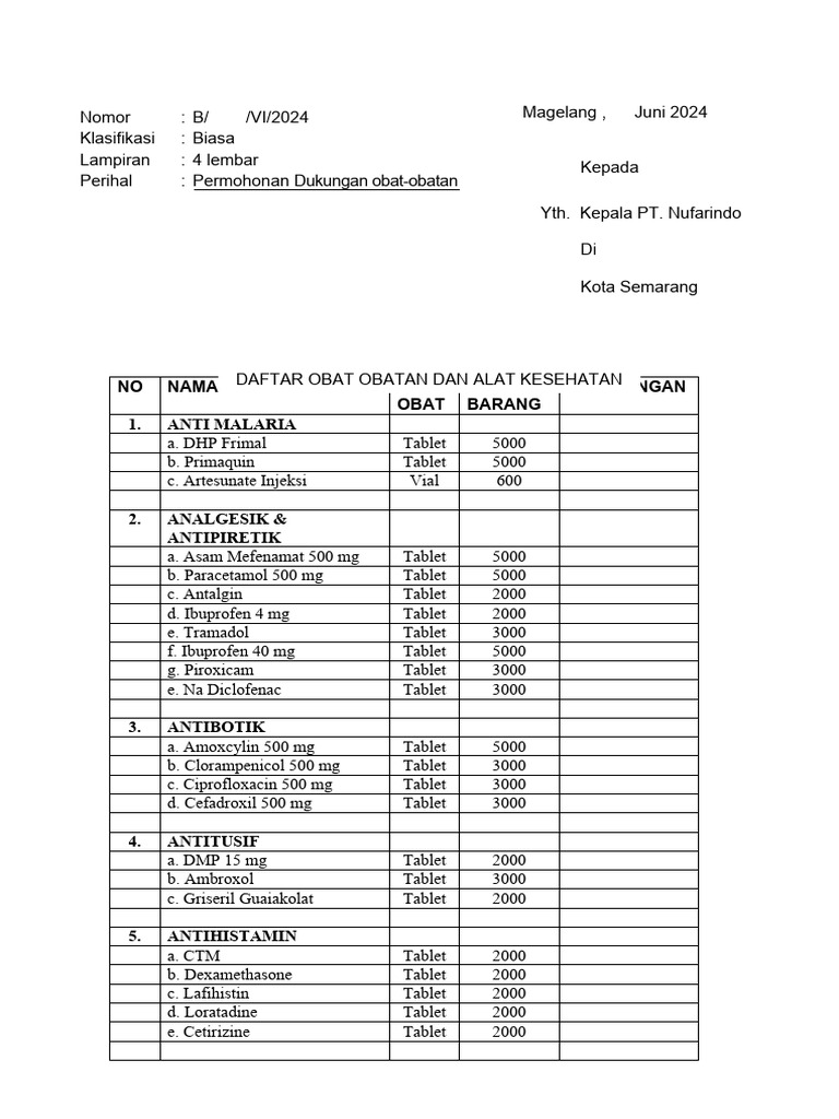 Pengajuan Obat (Pt. Nufarindo Semarang) | PDF | Drugs | World Health ...