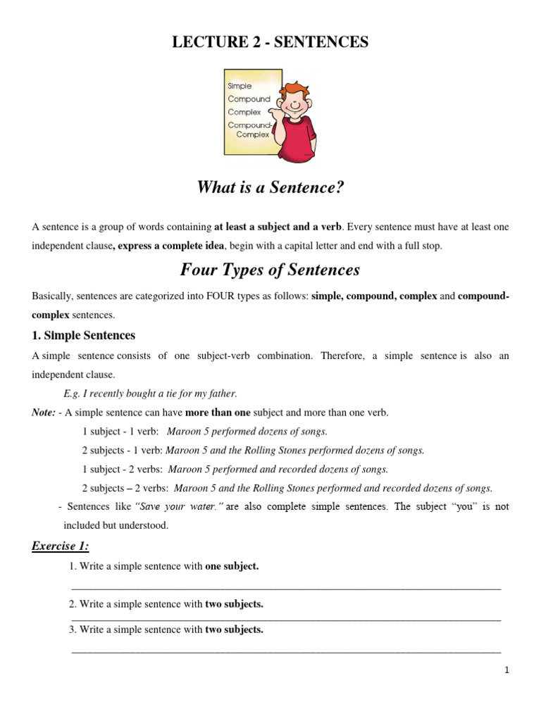 LECTURE 2 - Types of Sentences+Follow Up Exercises | PDF | Subject ...