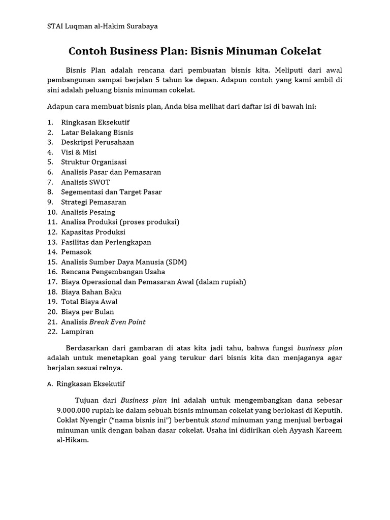 Contoh Business Plan | PDF | Bisnis