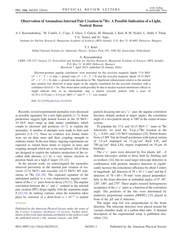 Observation of Anomalous Internal Pair Creation in 8be - A Possible Indication of A Light ...