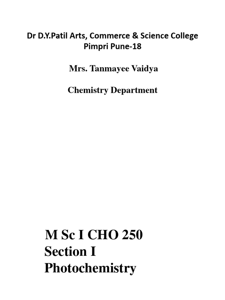 Photochemistry M SC I CHO 250 Section I | PDF | Photochemistry ...