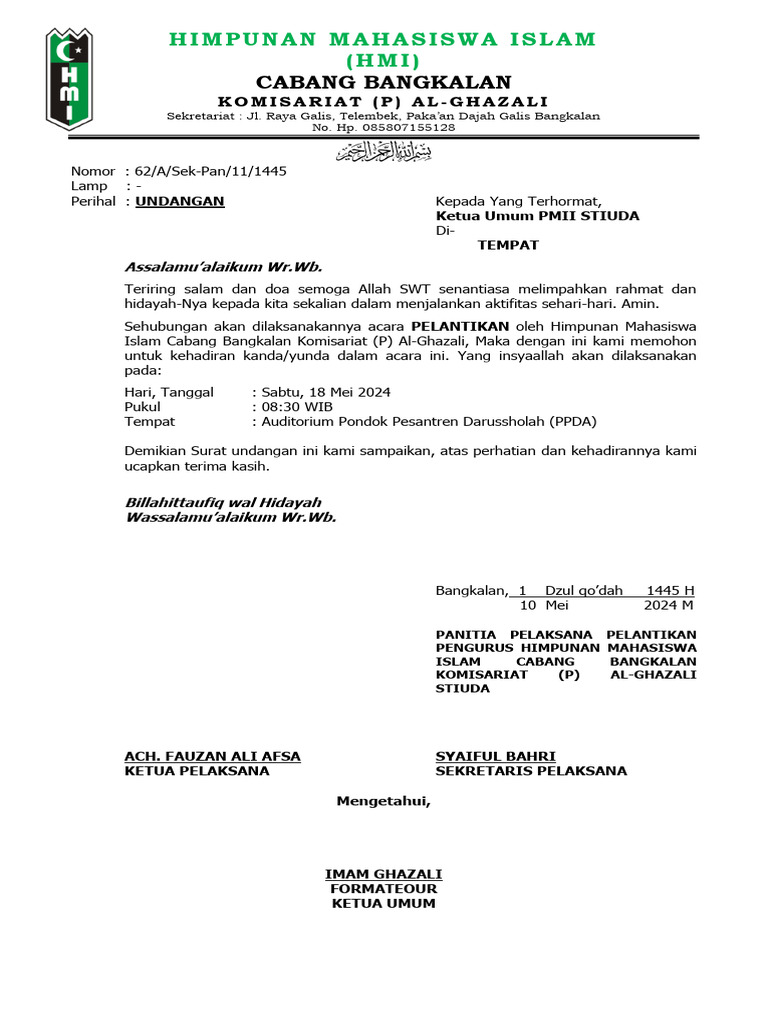 UNDANGAN KOMISARIAT Ding PMII | PDF