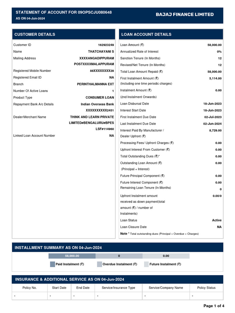 Statement of Account - 11!32!43 | PDF | Interest | Loans