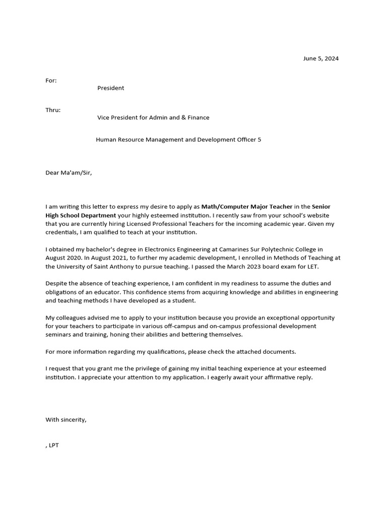 SHS Application Letter | PDF | Career & Growth | Business