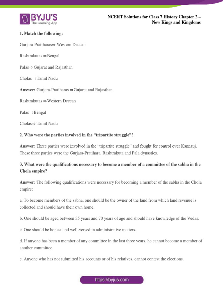 NCERT Solutions For Class 7 History Chapter 2 New Kings and Kingdoms ...