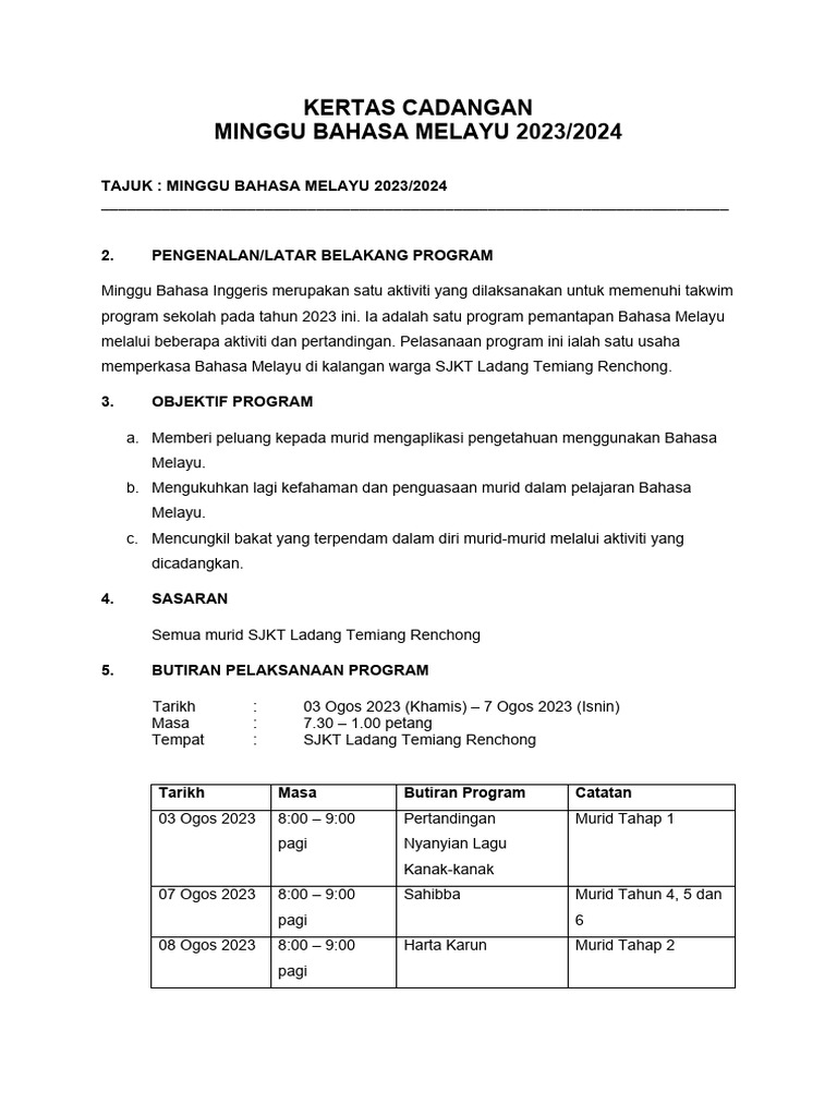 KERTAS KERJA Minggu BM | PDF