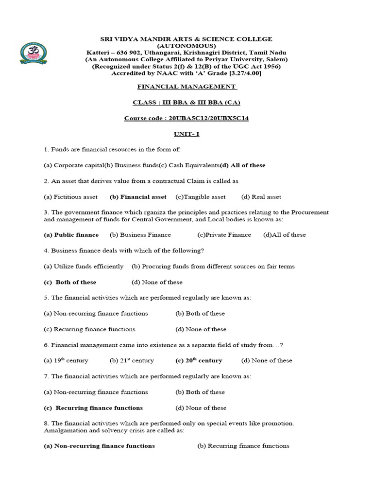 Financial Management Question Bank | Download Free PDF | Cost Of ...