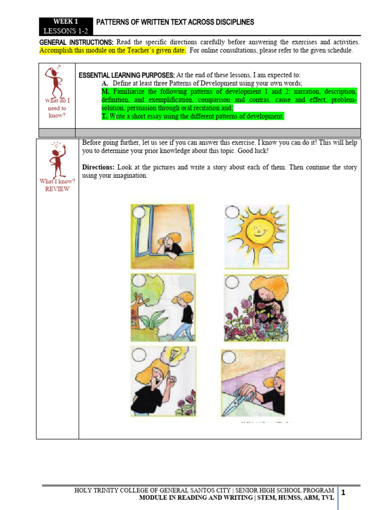 Week 1 Reading and Writing Patterns of Written Text Across Discipline ...