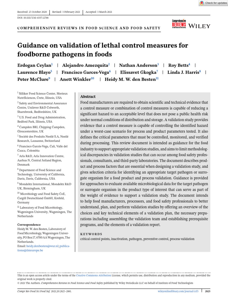 Guidance On Validation of Lethal Control Measures For Foodborne ...