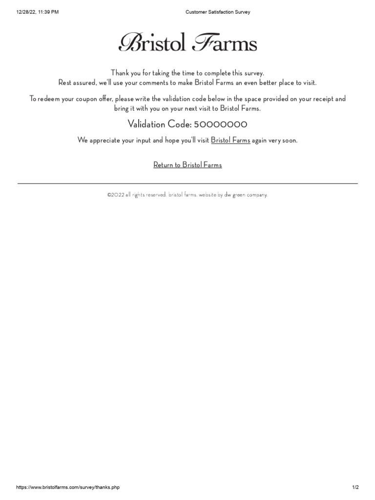 Bristol Farms Customer Satisfaction Survey - Perfect Code | PDF