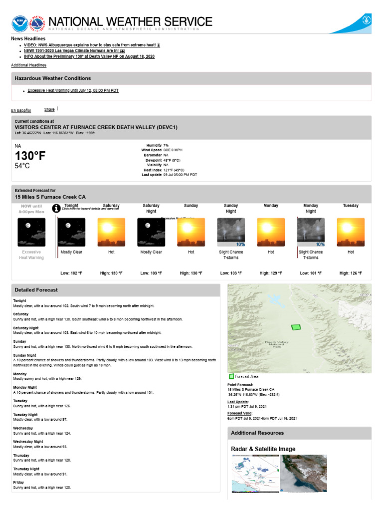 Death Valley - RECORD HEAT FORECAST | PDF | Weather Forecasting | Wound