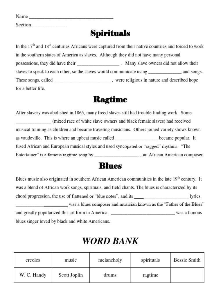 7th MU Jazz Worksheet | Download Free PDF | Jazz | Blues