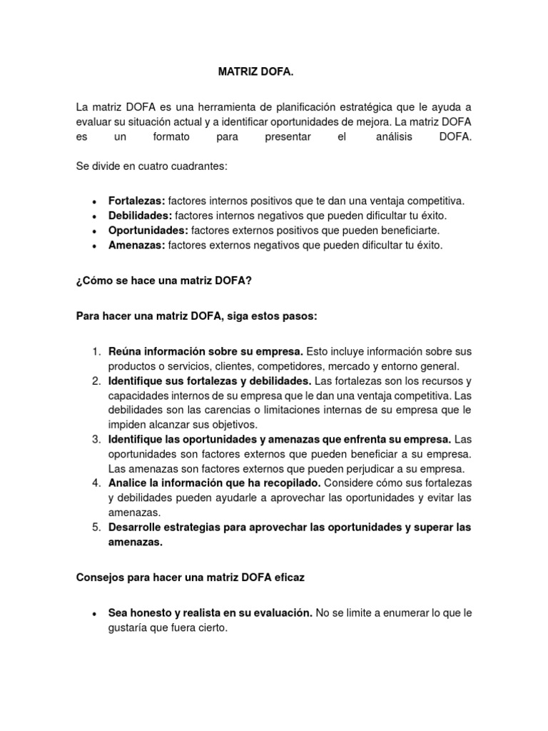 Matriz Dofa | PDF | Análisis FODA | Business
