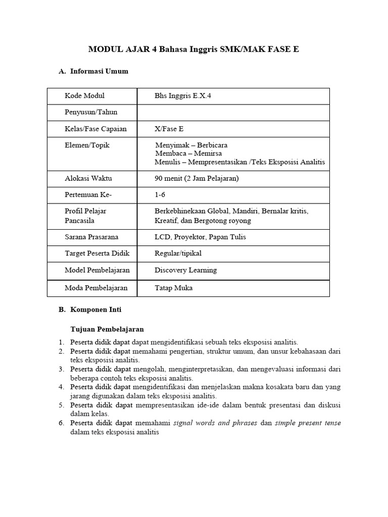 Modul Ajar - English - SMK-X - Unit 4 | PDF
