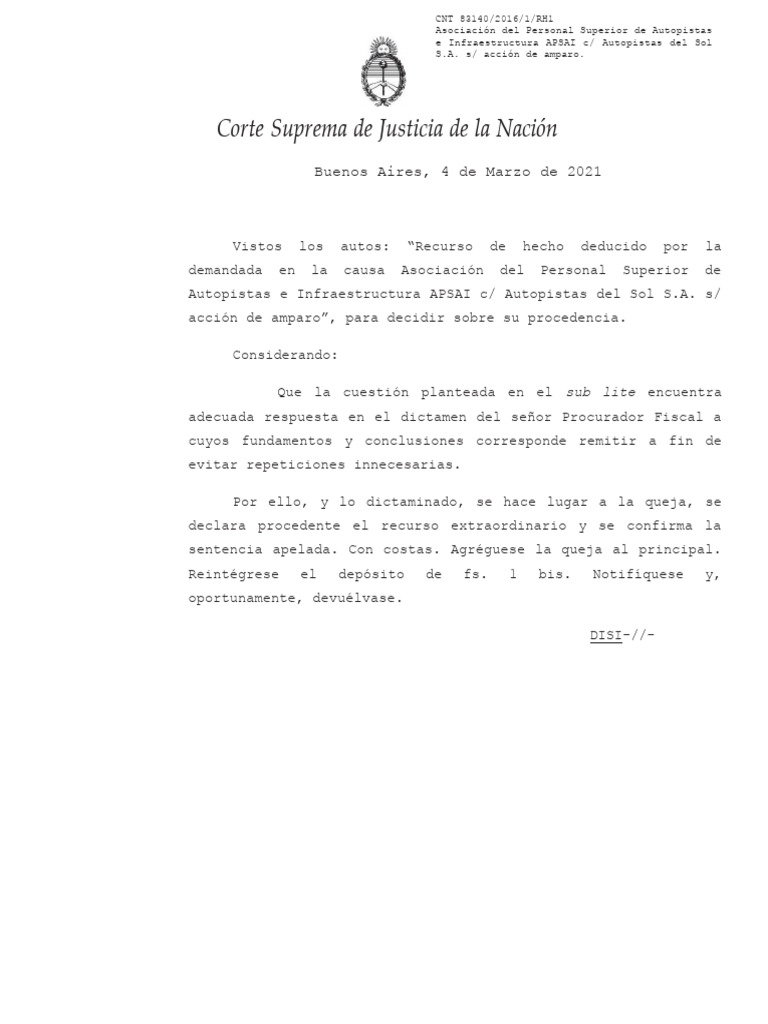 Fallo CSJN y Dictamen APSA | PDF | Ley politica | Tribunales