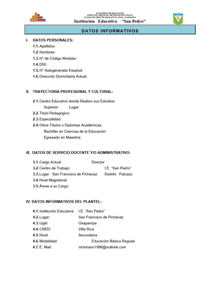 Datos Informativos Docente | PDF