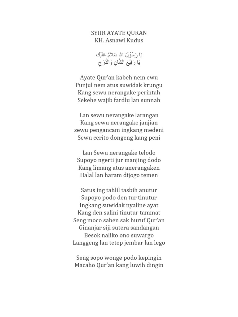Syair Ayate Quran oleh KH. Asnawi | PDF | Agama & Spiritualitas