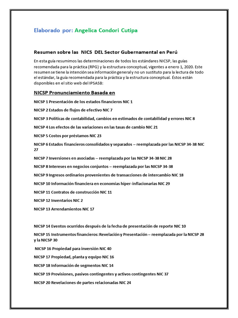 Resumen de Las NICSP | PDF | normas internacionales de INFORMACION ...
