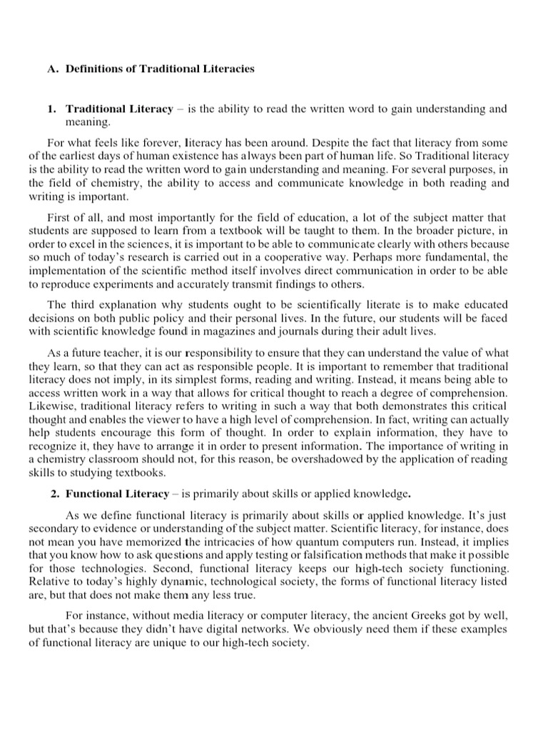 Unit I Definition of Traditional Literacies | PDF