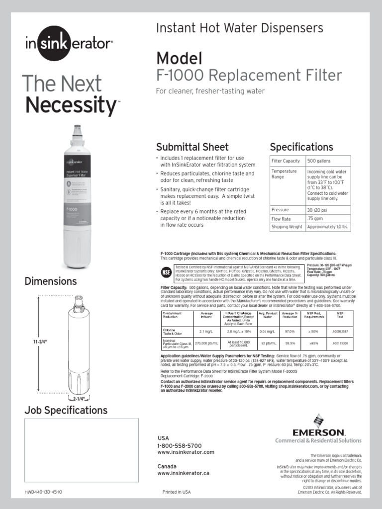 F 1000 Filter Replacement Specifications en Us 1567804 | PDF ...