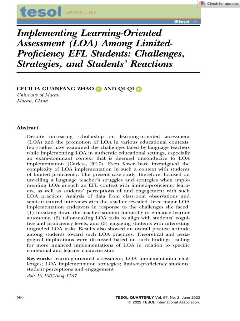 Implementing Learning-Oriented Assessment (LOA) Among Limited ...