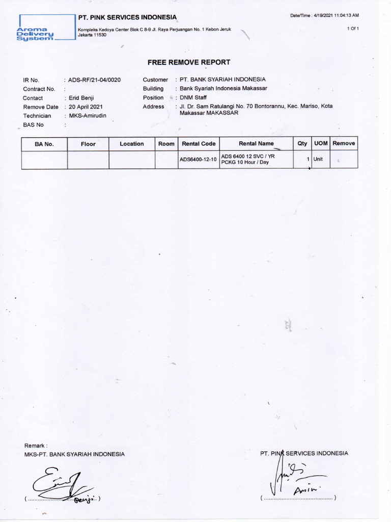 Form - Remove Trial 6400 BSI2095 | PDF