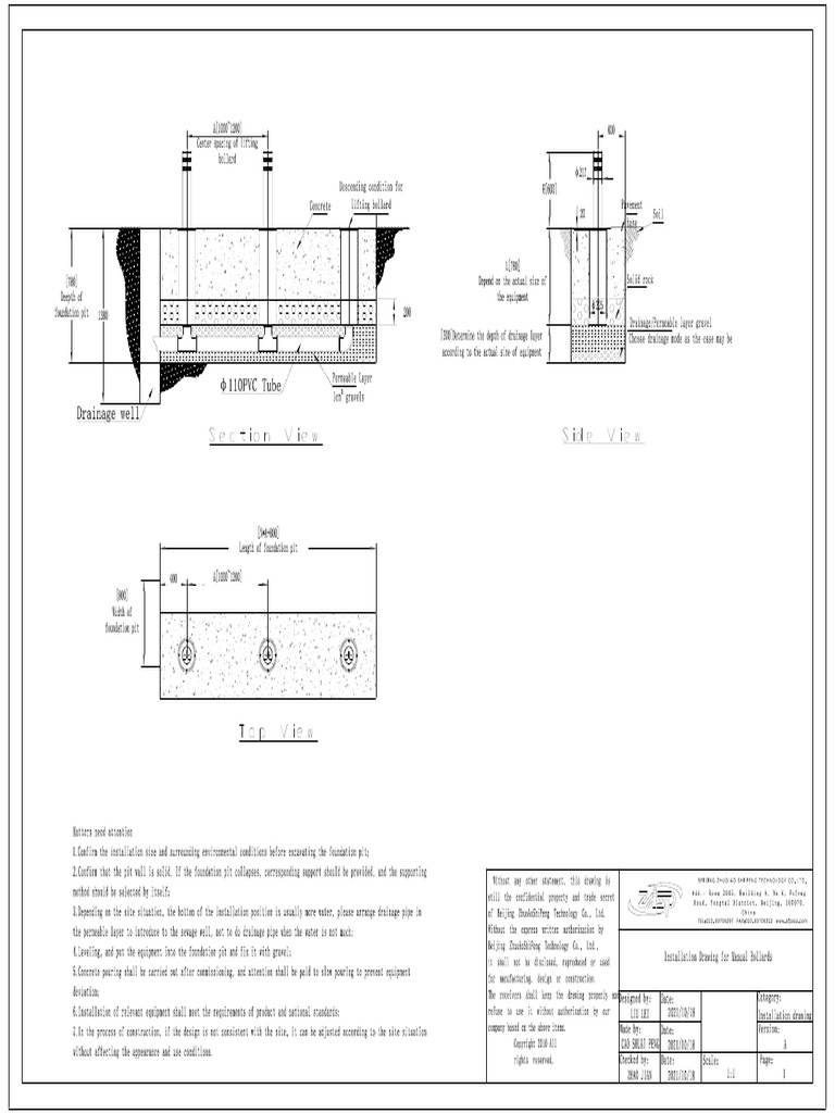 Manual Bollards M102 Drainage Pipe Installation Drawing ZASP | PDF
