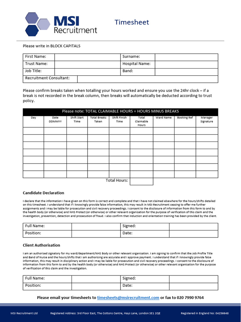 Msi Rec Timesheet Qa Form 2024 | PDF | National Health Service | Health ...