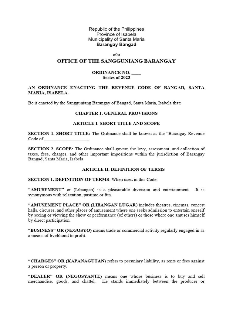 Tax Ordinance of Barangays | PDF | Taxes | Value Added Tax