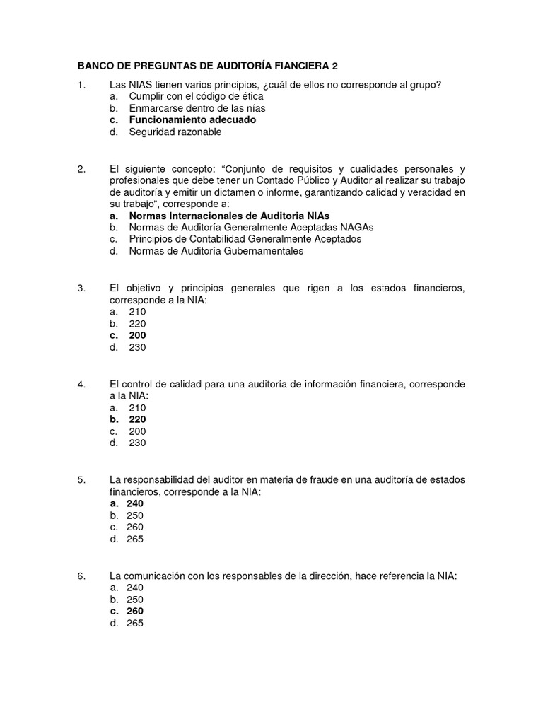 Banco de Preguntas de Auditoría Fianciera2 | PDF | Auditoría | Contabilidad