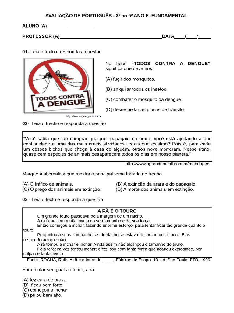Aval. Diag Port 3ºano 2022 | PDF | Dinossauros | Roupas