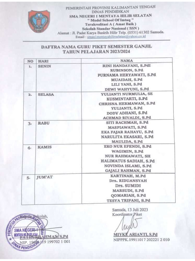 Jadwal Piket Juli 2023 | PDF