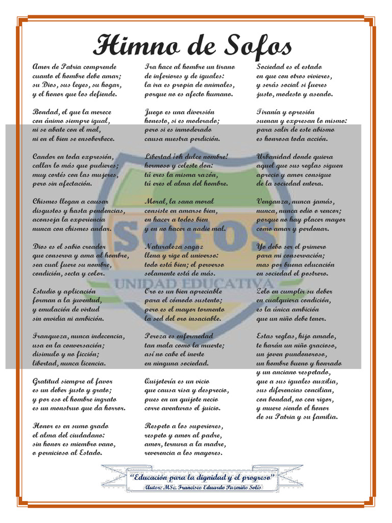 Himno de la Unidad Educativa Sofos | PDF | Amor | Mal