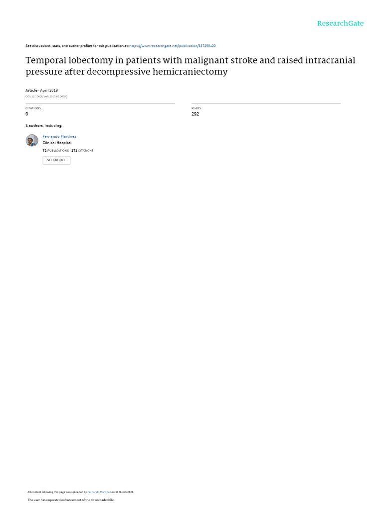 Temporal Lobectomy in Patients With Malignant Stro | PDF | Stroke | Ct Scan