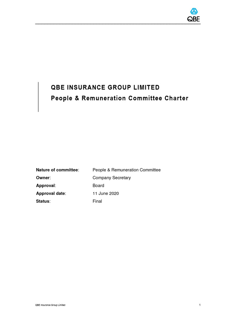 QBE People and Remuneration Committee Charter | PDF | Committee | Pension
