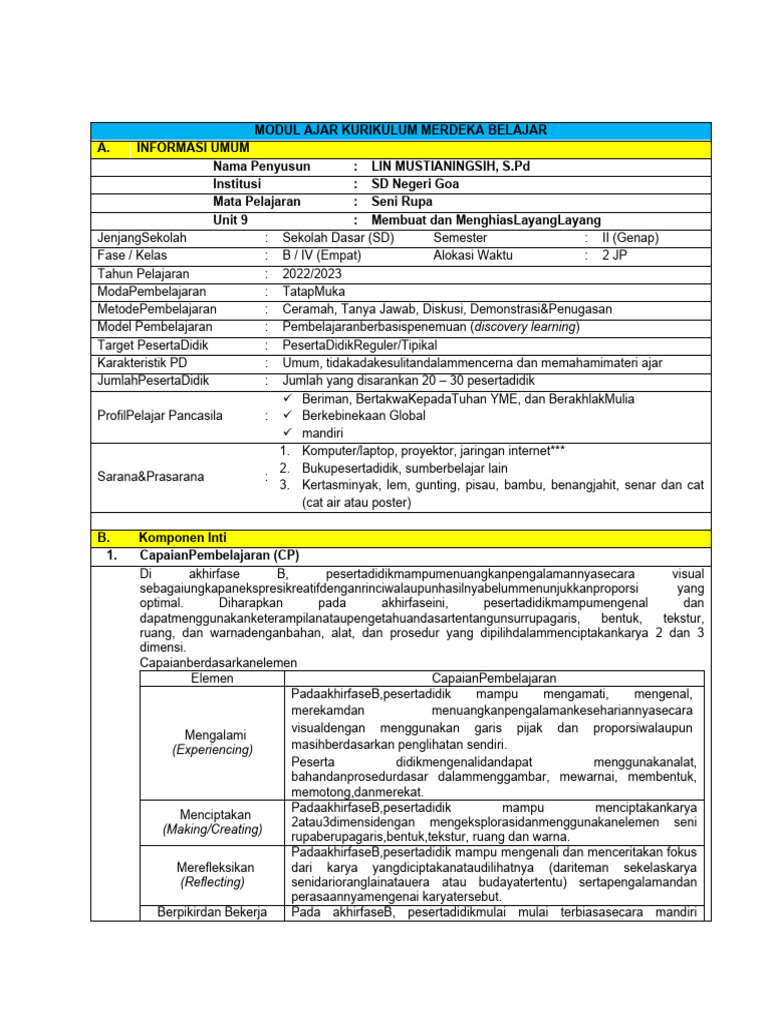 Modul Ajar SENI RUPA Bab 9 | PDF | Seni
