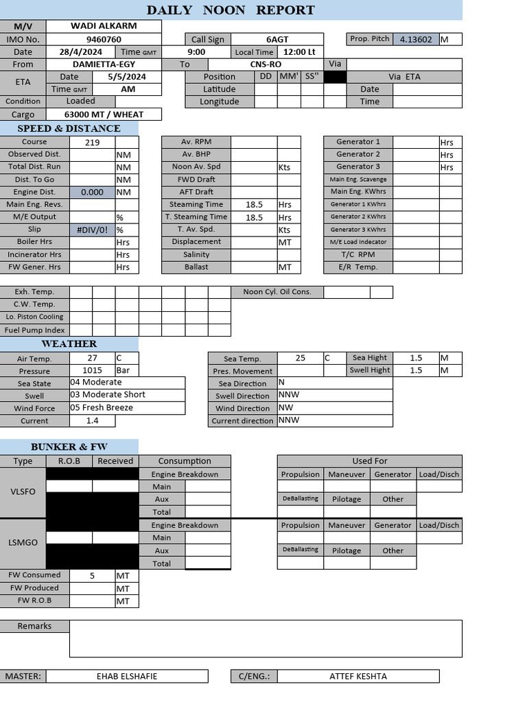 Noon Report | Download Free PDF | Engines