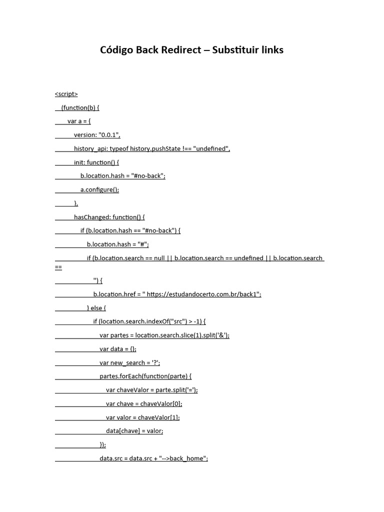 Código Back Redirect | PDF