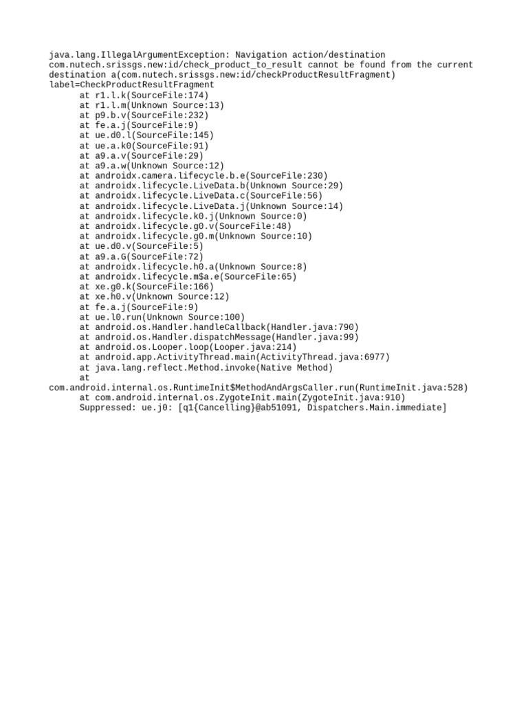 IllegalArgumentException in Navigation Action | PDF