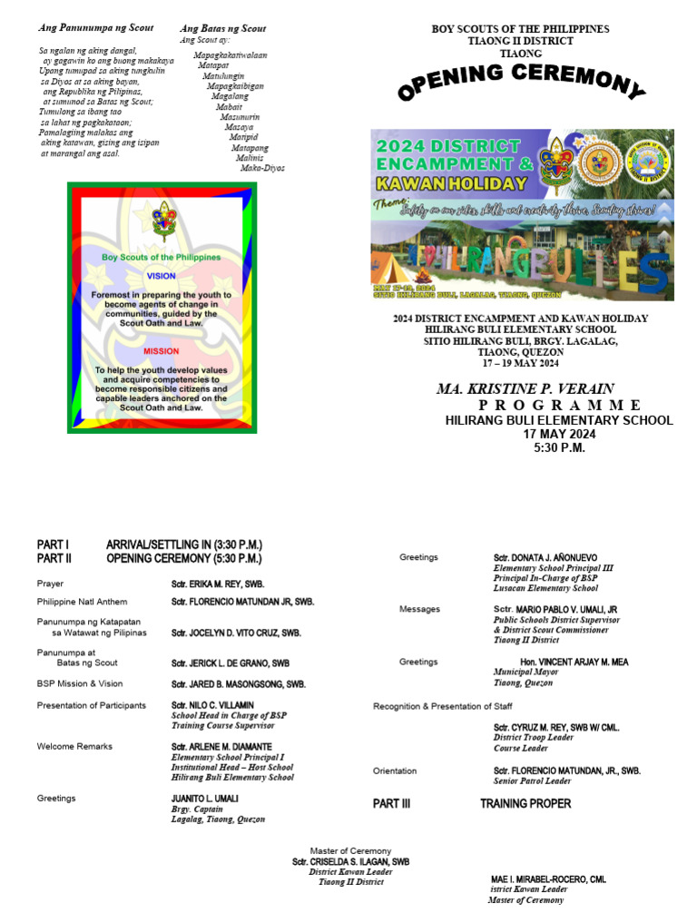 2024 District Encampment and Kawan Holiday - Opening Program | PDF