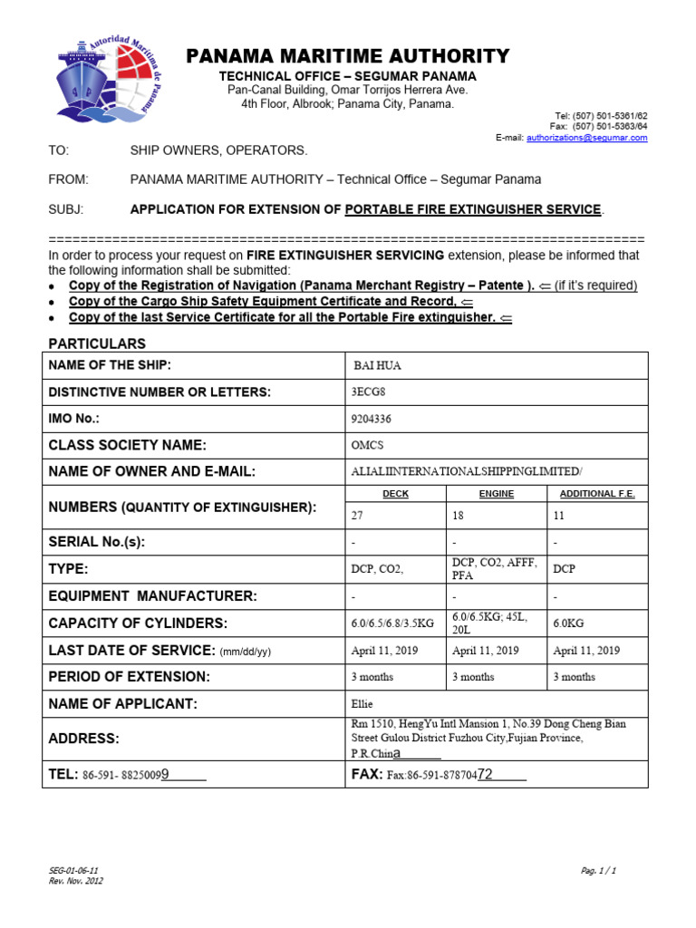 Seg 01 06 11 Application For Extension of Portable Fire Extinguisher ...