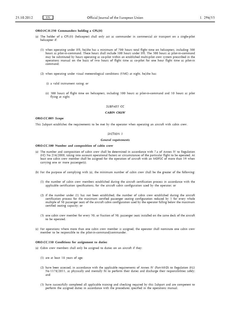 Easa-Oro CC Part | PDF | Flight Attendant | Instrument Flight Rules
