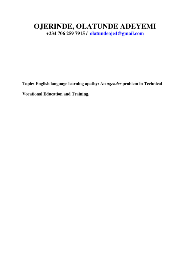 English Language Learning Apathy - An Agender Problem in Technical ...
