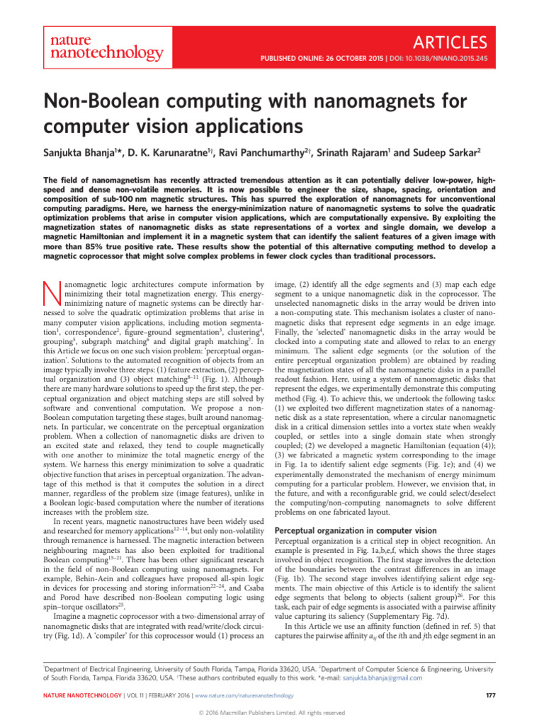 Non Boolean Computing With Nanomagnets For Computer Vision Applications Pdf Mathematical