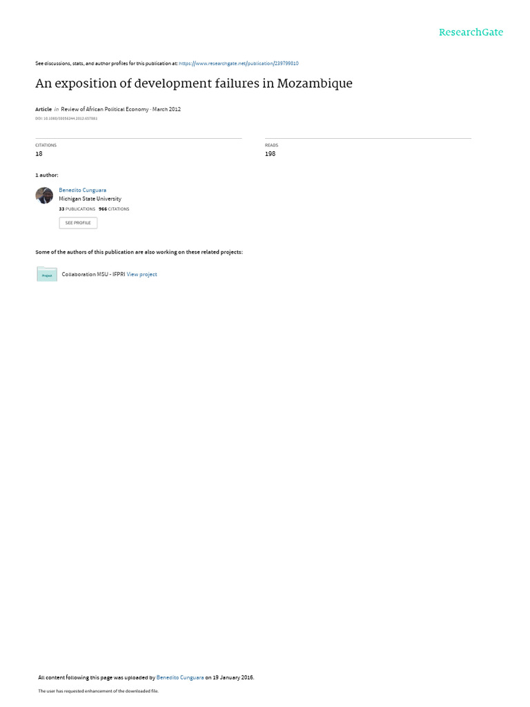 Cunguara Anexpositionofdevelopmentfailuresin Mozambique | PDF | Poverty | Poverty & Homelessness