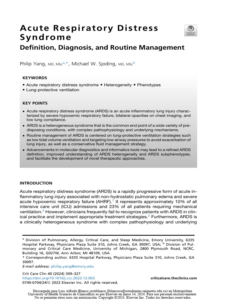 Acute Respiratory Distress Syndrome Definition, Diagnosis, and Routine ...