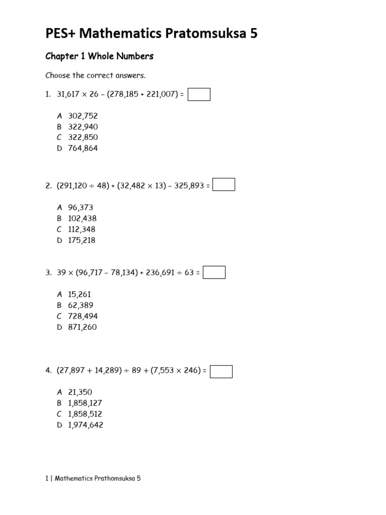 PES Math P5 Test Paper | PDF