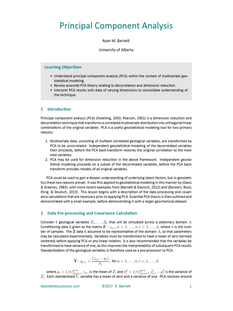 Principal Component Analysis: Learning Objectives | PDF | Principal Component Analysis ...